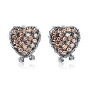 GENEVIVE Silver / Gold Sterling Silver White Gold Plated With Pink Cubic Zirconia Pave Heart Earrings - Silver/gold