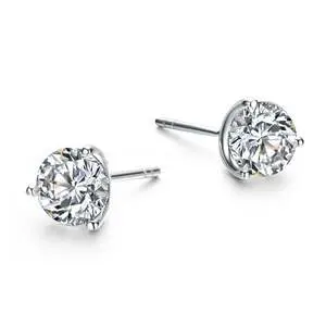 GENEVIVE Rachel Glauber Gold Plated Three-prong Martini Solitaire Stud Earrings - White