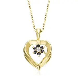 GENEVIVE Sterling Silver Heart Pendant With Cubic Zirconia - Black/white/gold