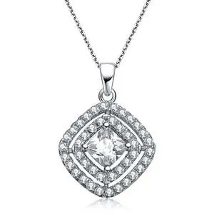 GENEVIVE Sterling Silver Pave Cubic Zirconia Pendant Necklace - White/silver