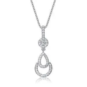 GENEVIVE Sterling Silver Cubic Zirconia Dangle Pendant Necklace - White/silver