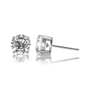 GENEVIVE Sterling Silver Cubic Zirconia Solitaire Small Stud Earrings