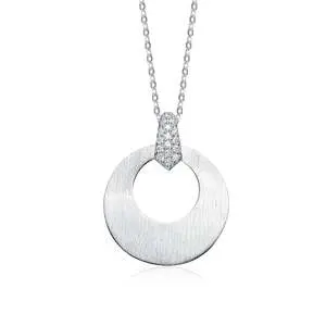 GENEVIVE Sterling Silver Oval Pendant With Cubic Zirconia - White/silver