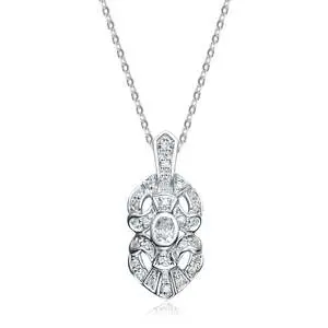 GENEVIVE Sterling Silver Rhodium-plated Cubic Zirconia Pendant Necklace - White/silver