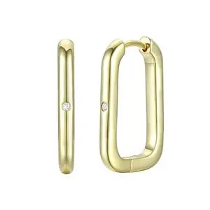GENEVIVE Yellow Plated With Clear Cubic Zirconia " U " Hoop Earrings - Gold