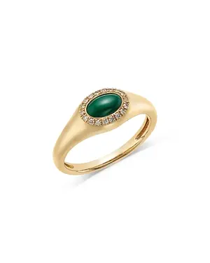 Bloomingdale'S Gemstone & Diamond Pinky Ring In 14k Yellow Gold - Malachite