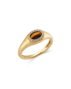 Bloomingdale'S Gemstone & Diamond Pinky Ring In 14k Yellow Gold - Tiger Eye