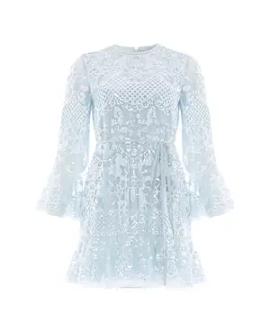NEEDLE & THREAD Snowdrop 3/4 Sleeve Lace Mini Dress
