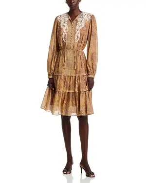 Kobi Halperin Tiered Paisley Dress With Lace Collar