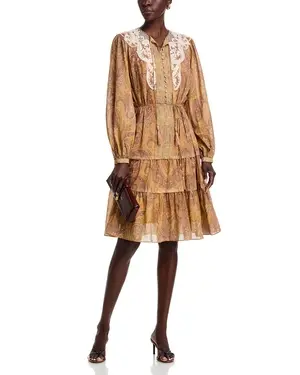 Kobi Halperin Tiered Paisley Dress With Lace Collar