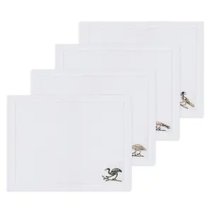 KUTNIA Bird Motif Embroidered Linen Placemats, Set Of 4 - Mutli