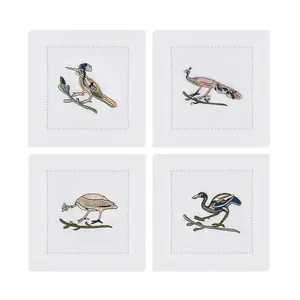 KUTNIA Bird Motif Embroidered Linen Napkins, Set Of 4 - Mutli