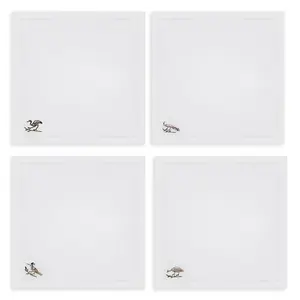 KUTNIA Bird Motif Embroidered Linen Cocktail Napkins, Set Of 4 - Mutli