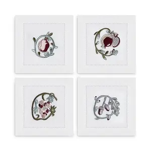 KUTNIA Fruit Motif Embroidered Linen Napkins, Set Of 4 - Mutli