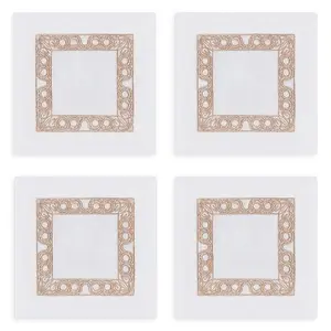 KUTNIA Anatolia Scroll Border Embroidered Cocktail Napkin, Set Of 4 - Champagne