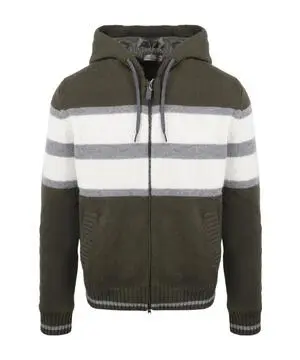 Herno Zip-up Hooded Cardigan With Striped Detailing