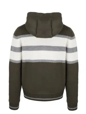 Herno Zip-up Hooded Cardigan With Striped Detailing