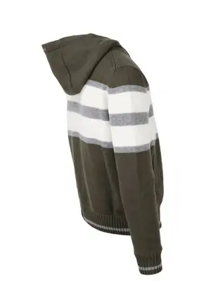 Herno Zip-up Hooded Cardigan With Striped Detailing