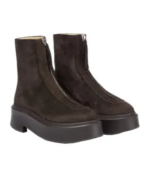 THE ROW Round Toe Zip Up Ankle Boots - Black