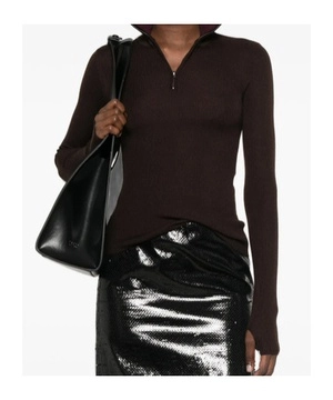 THE FRANKIE SHOP Ribbed Mock Neck Quarter-zip Sweater