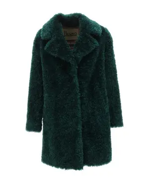 Herno Faux Fur Single-breasted Long Sleeved Coat - Black