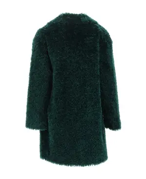 Herno Faux Fur Single-breasted Long Sleeved Coat - Black
