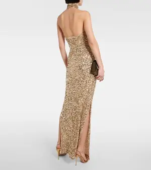 ROTATE BY BIRGER CHRISTENSEN Sequined Halterneck Dress