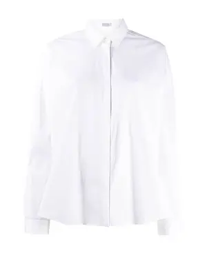 Brunello Cucinelli Oversized Shirt With Lapel And Curved Hem - White