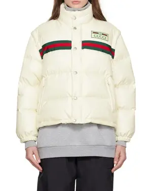 Gucci Padded Bomber Jacket With Webbing And Logo Patch