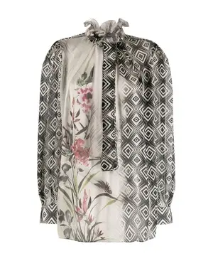 Alberta Ferretti High-neck Frilled Long-sleeve Blouse