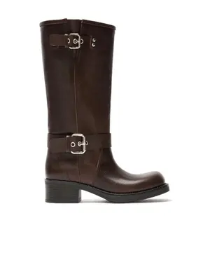 Max Mara Leather Biker Boots - Chocolate-colored