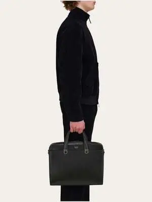 FERRAGAMO Textured Leather Briefcase - Black