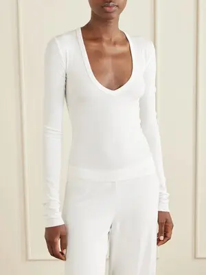 Eterne Ribbed Jersey Long Sleeve V-neck T-shirt - White