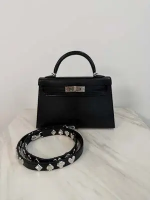 Hermès Mini Kelly Clou De Coeur Chevre Palladium Hardware - Black
