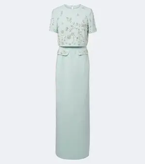 Oscar De La Renta Embellished Wool-blend Bustier Gown - Green