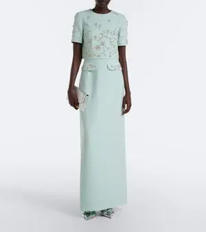 Oscar De La Renta Embellished Wool-blend Bustier Gown - Green