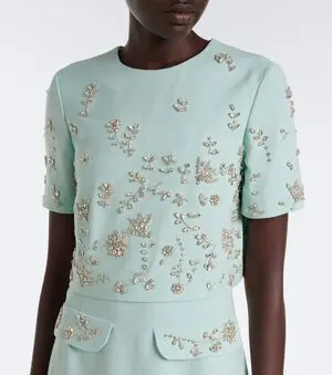 Oscar De La Renta Embellished Wool-blend Bustier Gown - Green