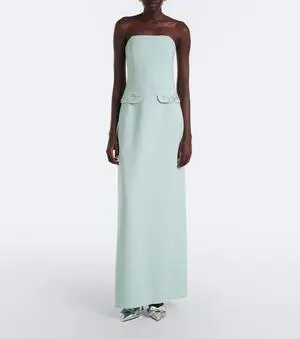 Oscar De La Renta Embellished Wool-blend Bustier Gown - Green