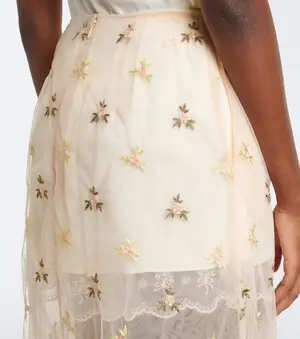 Simone Rocha Embroidered Tulle Midi Skirt