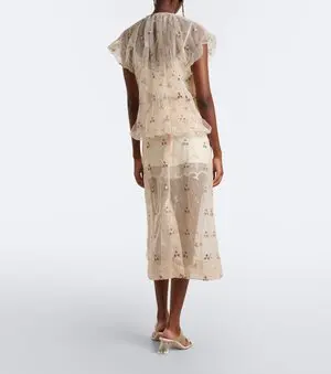 Simone Rocha Embroidered Tulle Midi Skirt