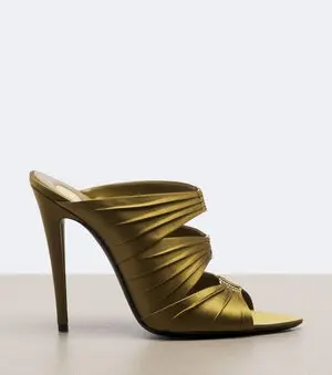 Saint Laurent Emilie Embellished Crêpe Satin Mules - Gold