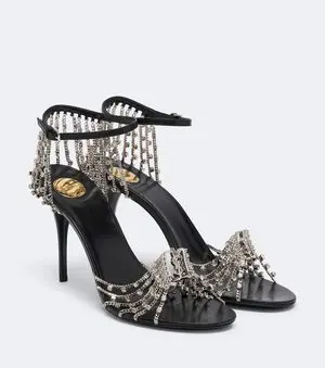 Saint Laurent Embellished Leather Sandals With Crystal And Chain Detailing
