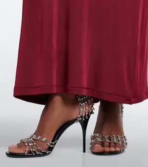 Saint Laurent Embellished Leather Sandals With Crystal And Chain Detailing