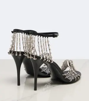 Saint Laurent Embellished Leather Sandals With Crystal And Chain Detailing