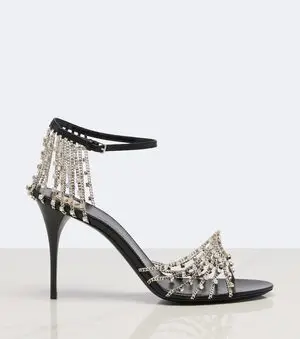 Saint Laurent Embellished Leather Sandals With Crystal And Chain Detailing