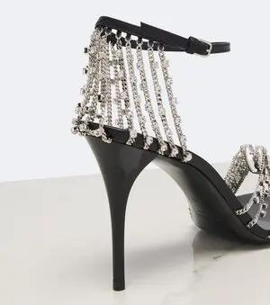 Saint Laurent Embellished Leather Sandals With Crystal And Chain Detailing