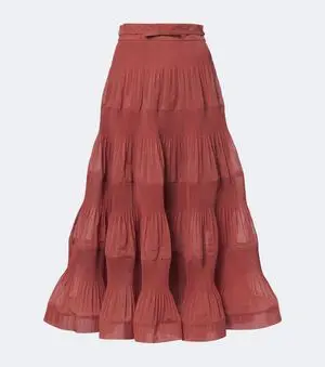 Zimmermann Pleated Tiered Midi Skirt