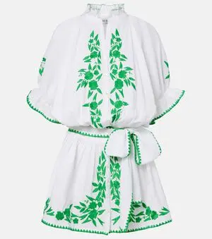 JULIET DUNN Embroidered Cotton And Linen Minidress
