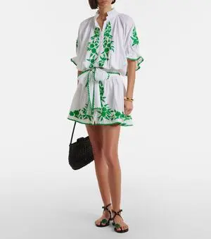 JULIET DUNN Embroidered Cotton And Linen Minidress