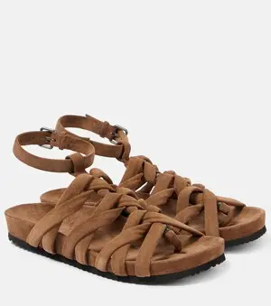 Brunello Cucinelli Suede Strappy Sandals With Buckle Fastening - Brown